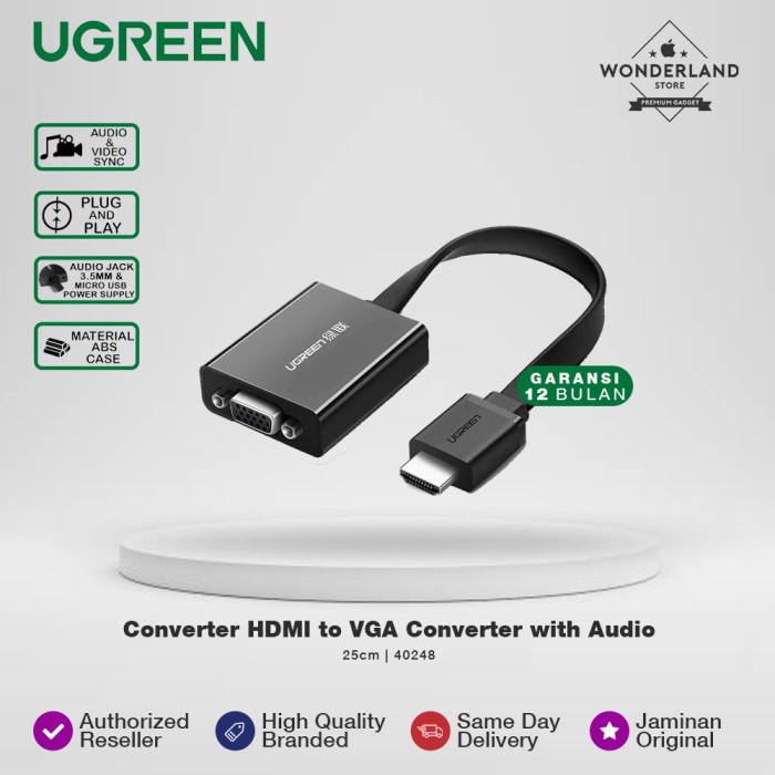 Jual Ugreen Adapter Converter HDMI to VGA Adapter Laptop TV Projector Audio | Shopee Indonesia