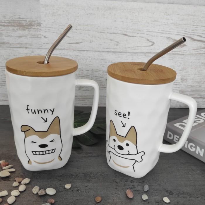 Jual Mug keramik Super Cute Shiba Inu Dog Tutup Kayu Gelas Minum LARGE ...