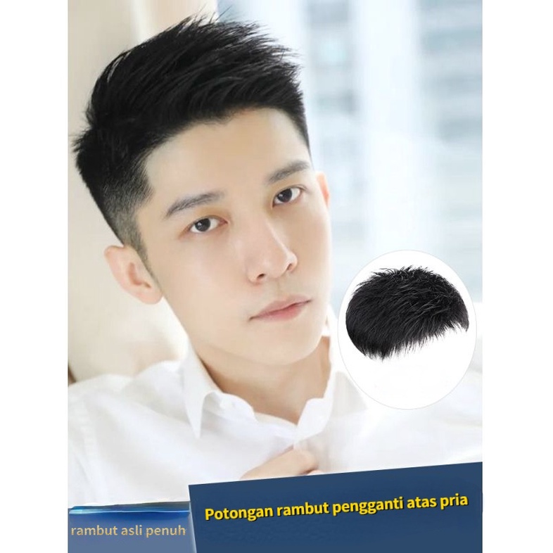 Jual Wig pria rambut pendek rambut asli mulus tak terlihat tak terlihat ...