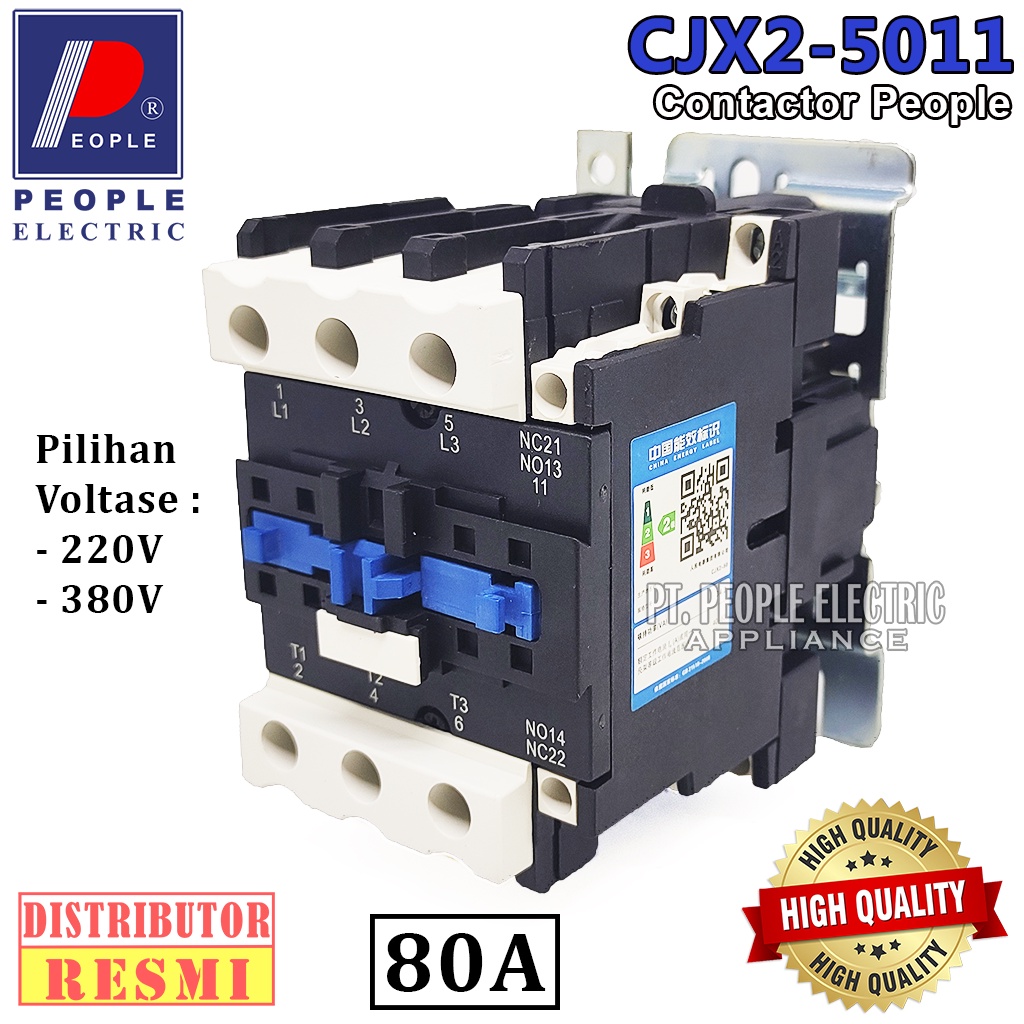 Jual CONTACTOR KONTAKTOR CJX2-5011 PEOPLE 80A AC 36V, 110V, 220V, 380V | Shopee Indonesia