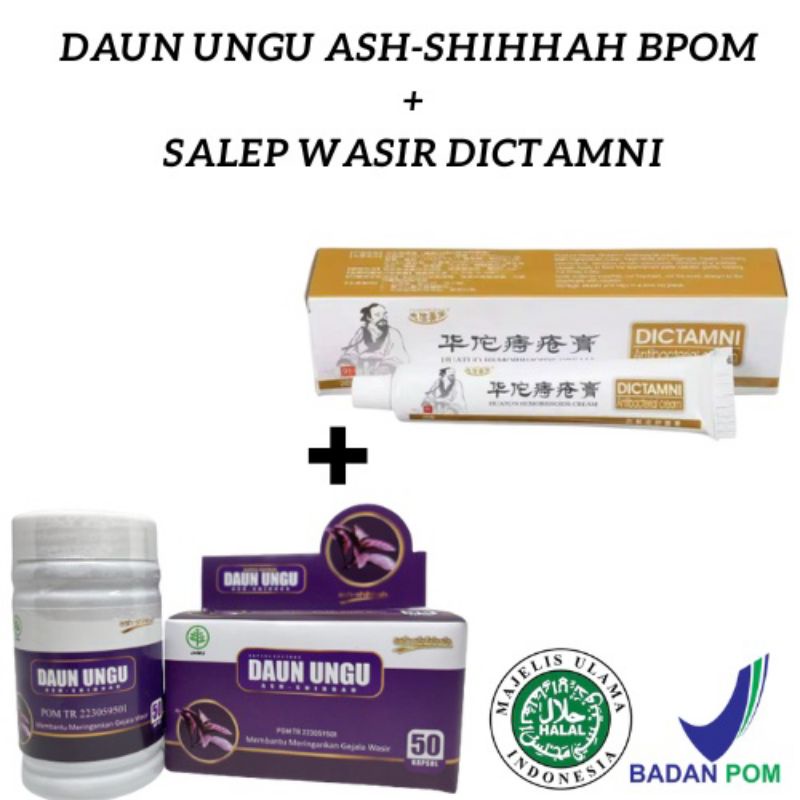 Jual Paket Obat Wasir Kapsul Daun Ungu As Shihah Plus Salep Dictamni | Shopee Indonesia