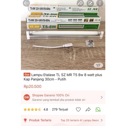 Jual Lampu Etalase TL SZ MR T5 8w 8 watt plus Kap Panjang 30cm - Putih | Shopee Indonesia