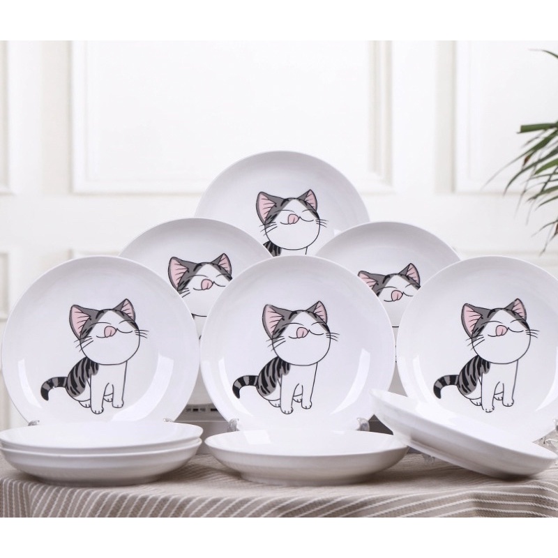 Jual piring putih motif kucing untuk sajian, tempat makan dll bahan ...