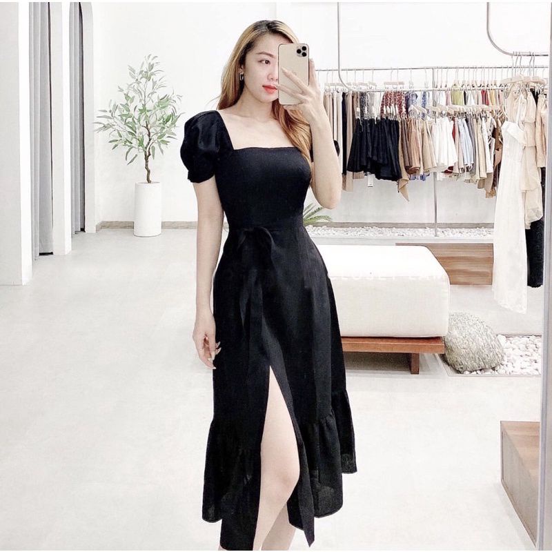 Jual Momo Dress Slit Midi Dress Casual Party Style Dress Sabrina Style ...