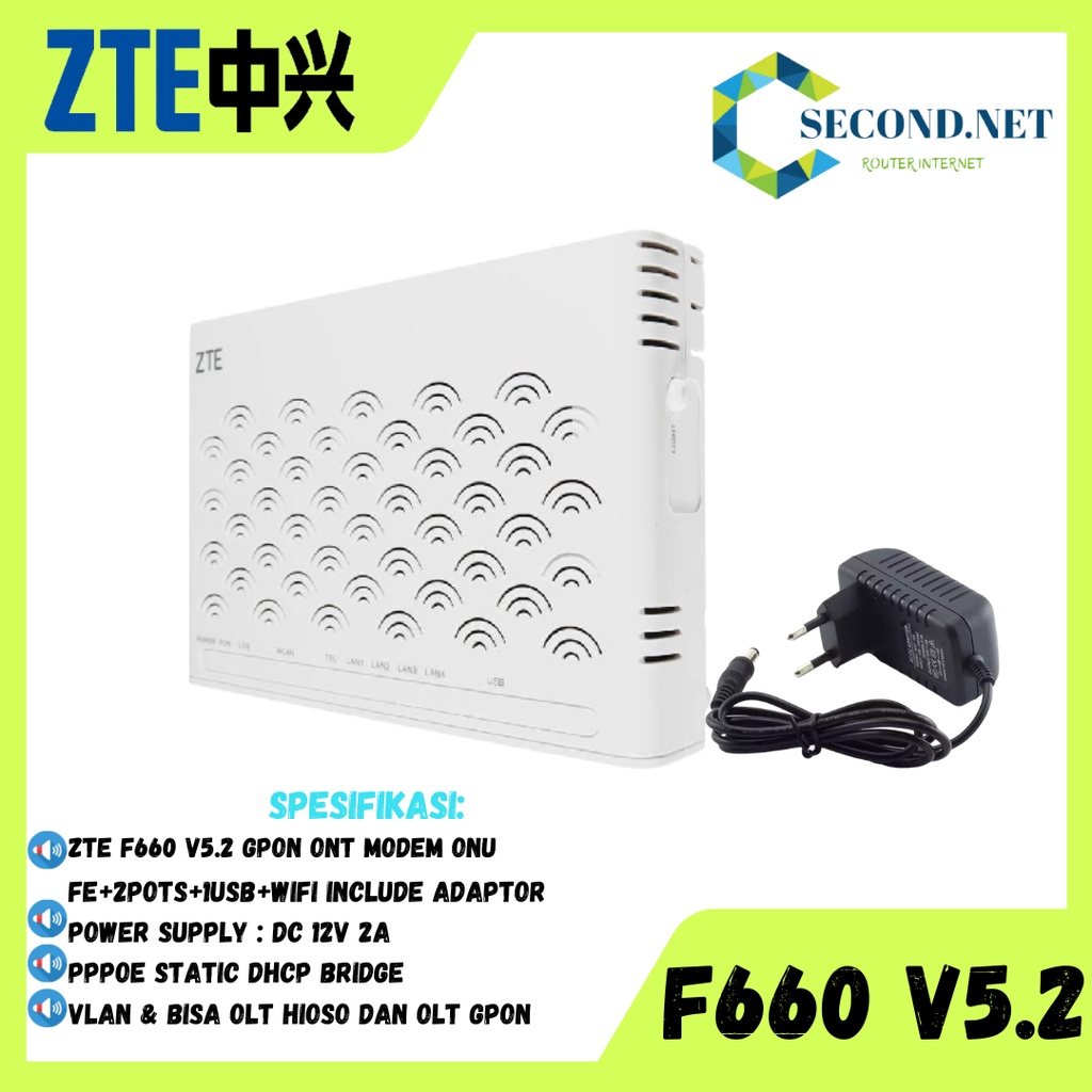 Jual ZTE F660 V5.2 GPON ONT MODEM ONU FE+2POTS+1USB+WIFI INCLUDE ...