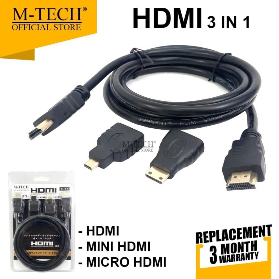Jual KABEL HDMI 3 IN 1 / KABEL HDMI 3IN1 (HDMI + MINI HDMI + MICRO HDMI) | Shopee Indonesia