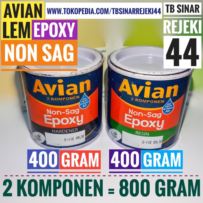 Jual AVIAN Lem EPOXY Non Sag 2 Komponen Resin + Hardener 800 Gram KOMPLIT | Shopee Indonesia