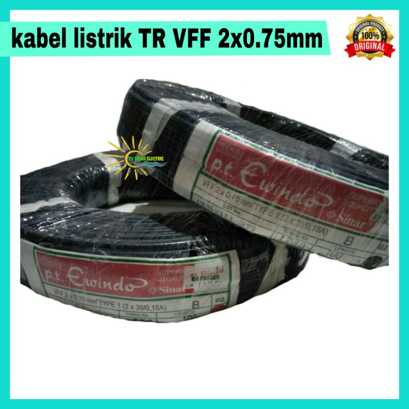 Jual kabel listrik TR. VFF 2X0,75mm TYPE 1 (2X30/0,18 A) merk sinar PT ...