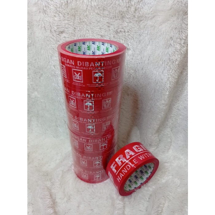Jual Lakban ABC Fragile Jangan Dibanting Merah Merk ABC 48mm x 100 Y ...