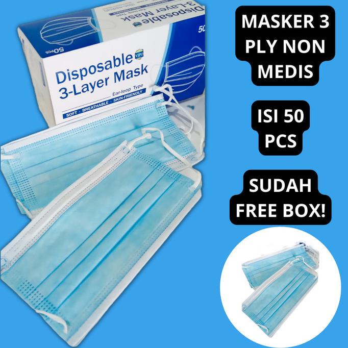 Jual VIPO Disposable Masker Non-Medical Earloop Isi 50 Pcs (1 BOX) 88 ...