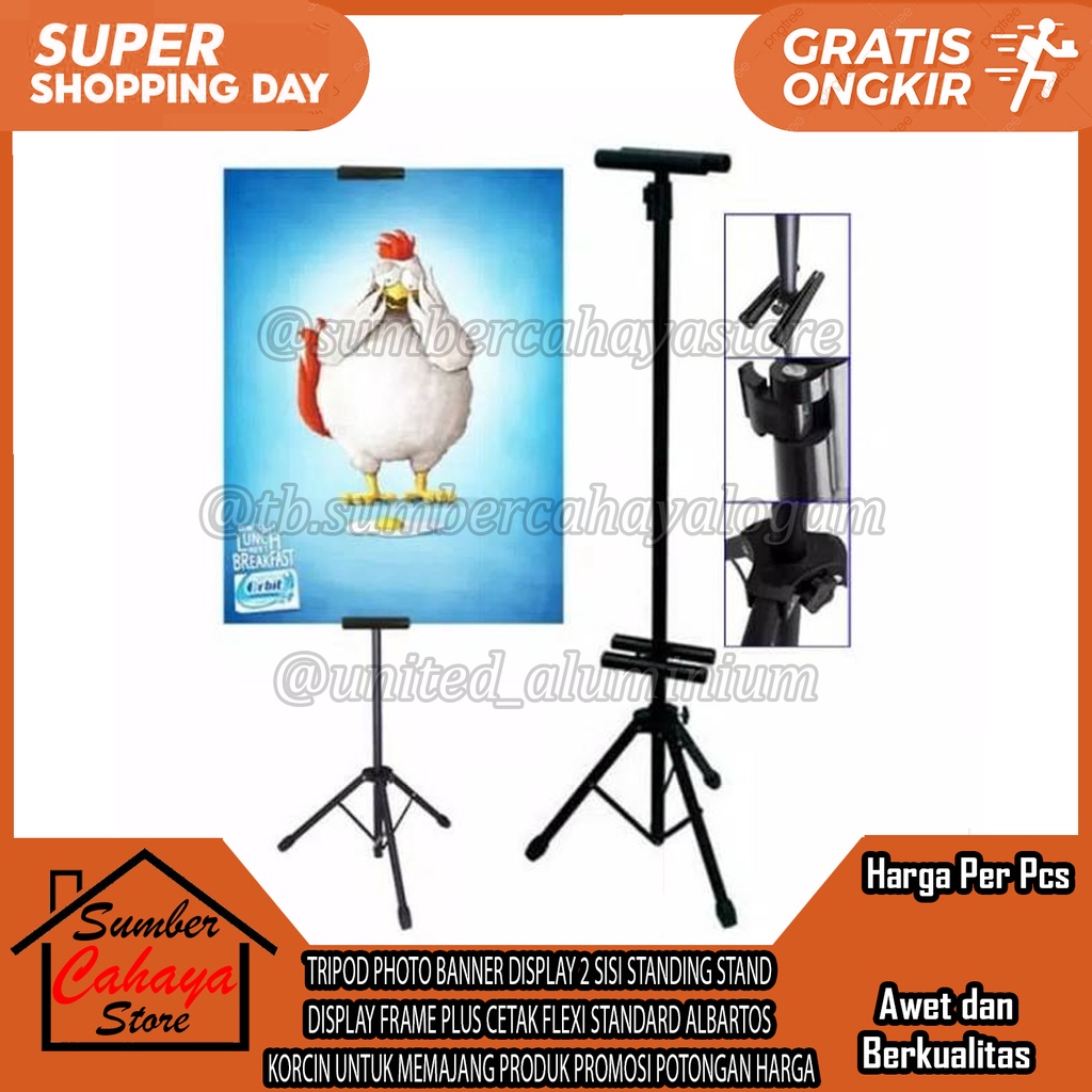 Jual Tripod Photo Banner Display 2 Sisi Layar Standing Stand Backdrop ...