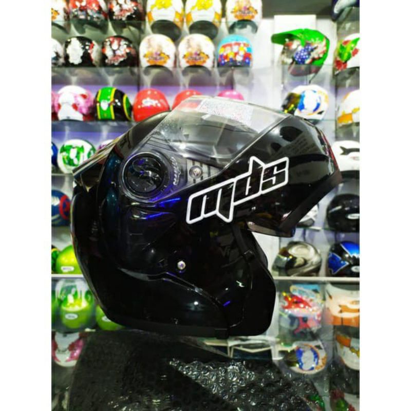 Jual HELM MDS PRO RIDER SOLID BLACK HITAM GLOSSY MODULAR DOUBLE VISOR ...