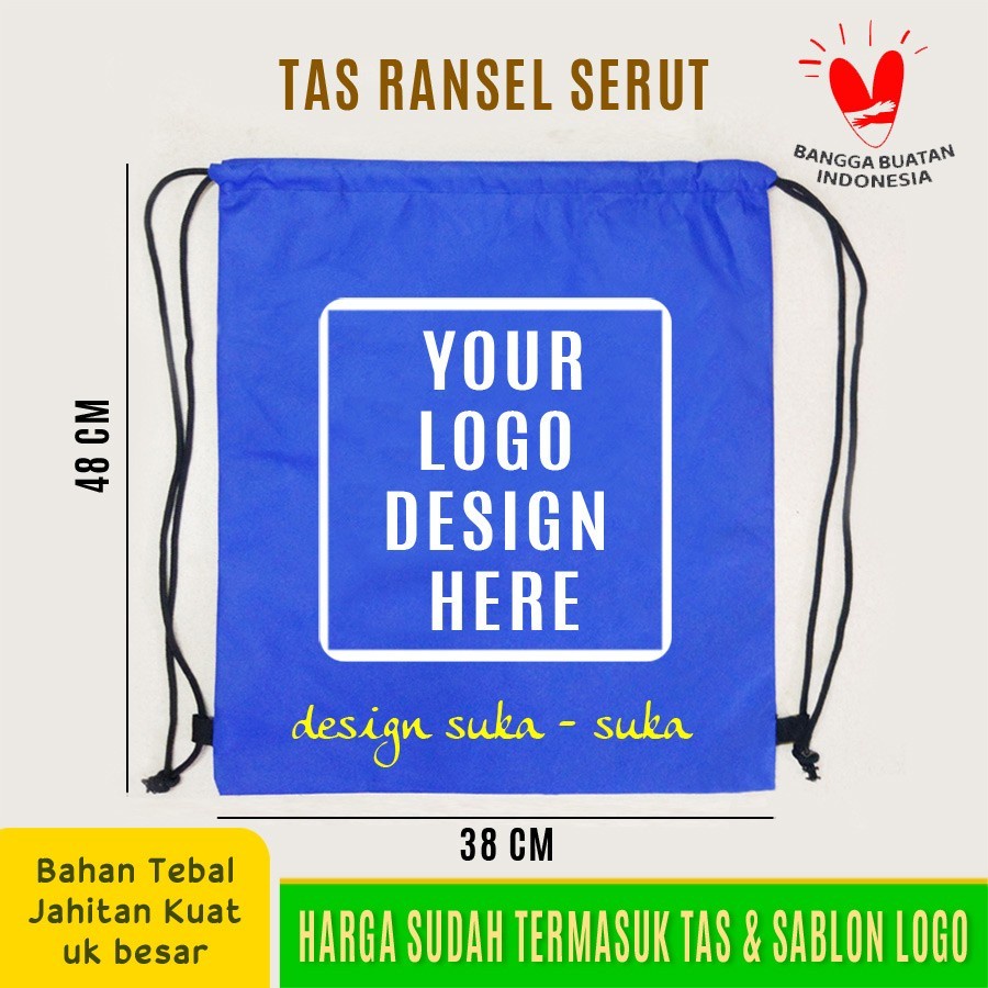 Jual Tas Ransel Serut + Cetak Logo (sablon) size T48 x L38 cm | Shopee ...