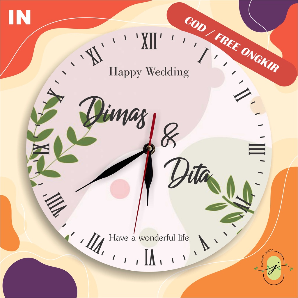 Jual Jam DInding Unik Custom Nama Hadiah Nikahan Kayu Kado Wedding ...
