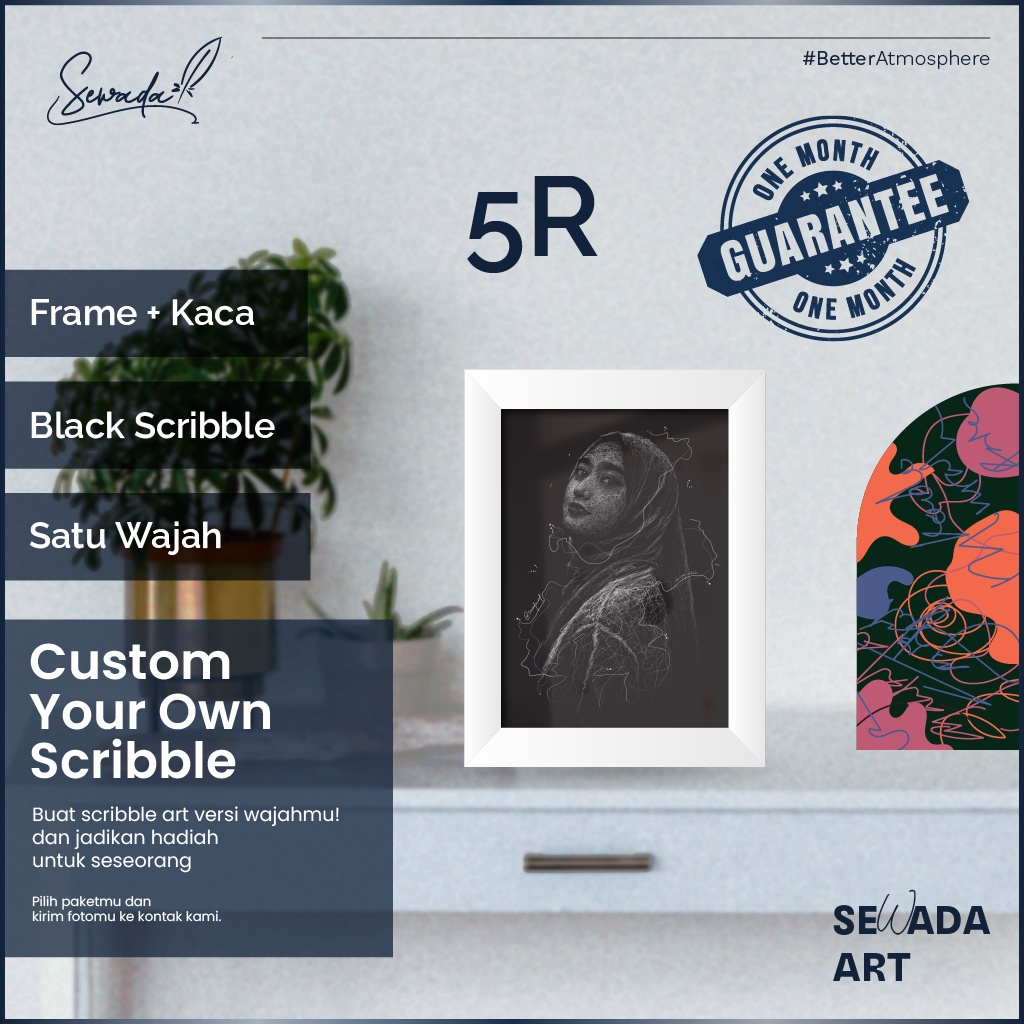 Jual [Custom Black scribble art] "1 WAJAH 5R Digital Scribble" gambar ...