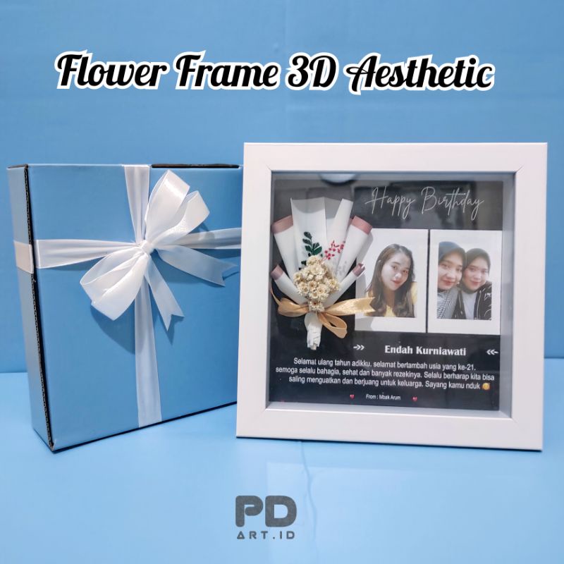 Jual Kado Ulang Tahun Flower Frame 3D Aesthetic + Box Kado Premium ...