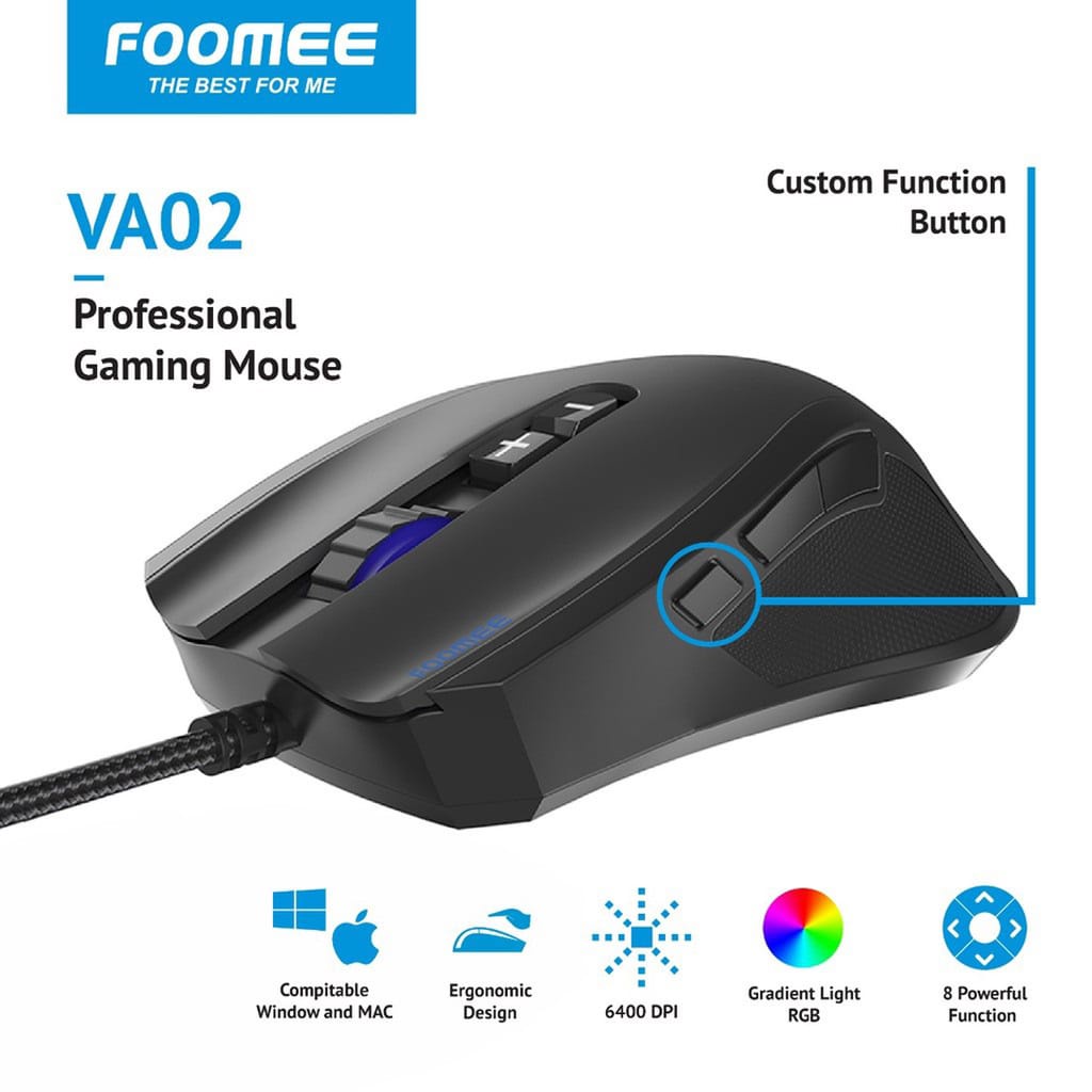 Jual FOOMEE VA02 Wired Mouse Gaming Optical Mouse Gaming RGB 6400 DPI ...