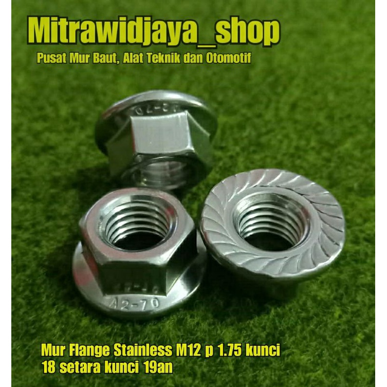 Jual Mur flange stainless stell M12 p 1.75 drat standart kunci 18mm setara kunci 19an Mur topi ...