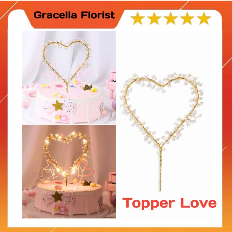 Jual Topper love kawat /heart shape pearl cake topper | Shopee Indonesia