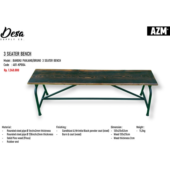 Jual Bangku panjang Bench Kursi Industrial Furniture Interior Bruno ...