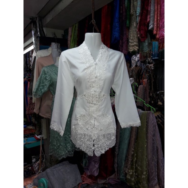 Jual Kebaya katun putih tulang senada lengan panjang | Shopee Indonesia
