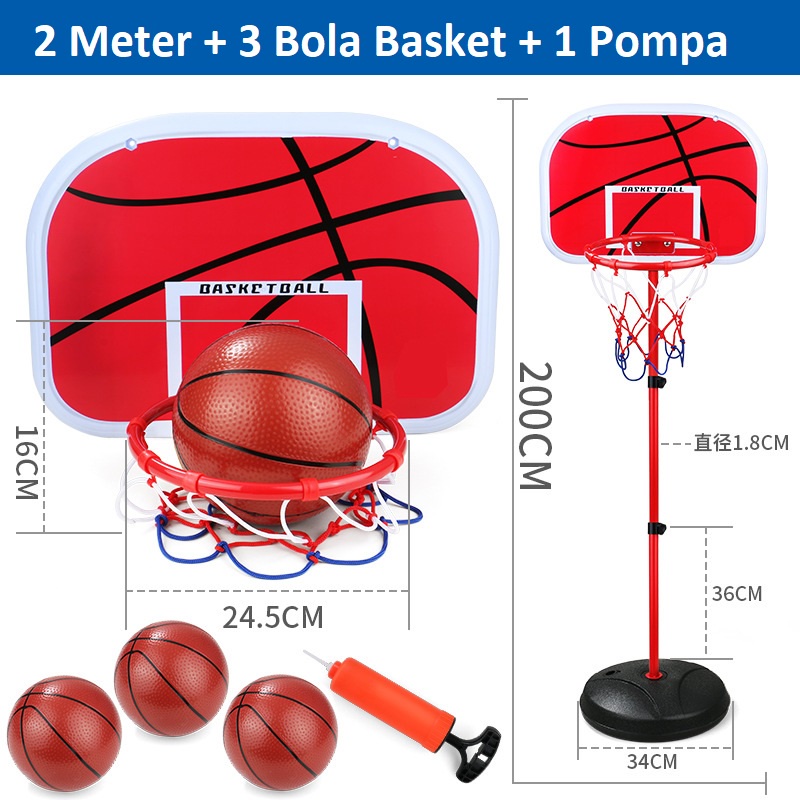 Jual 2 Meter Mainan Basket Bola Ring Basket Tiang Tinggi 2 M Besi ...