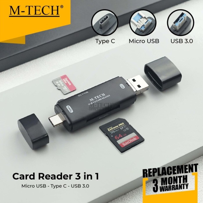 Jual MTECH CR30 Card Reader 3in1 Type-C to Multiport Connection ...