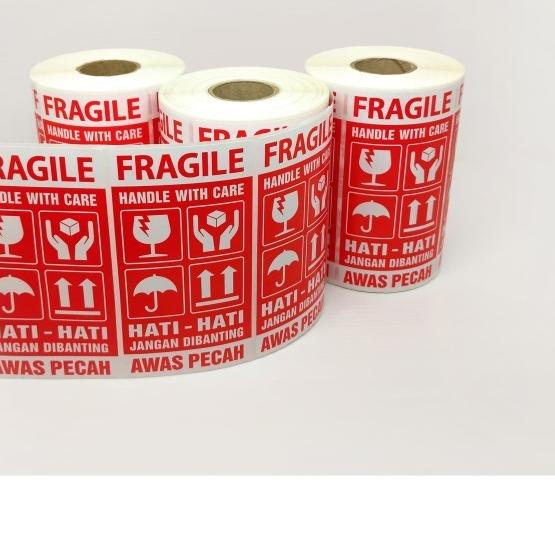 Jual Sticker Fragile Label Hati-Hati Awas Pecah 9,5x5 cm (1 roll/ 500 ...
