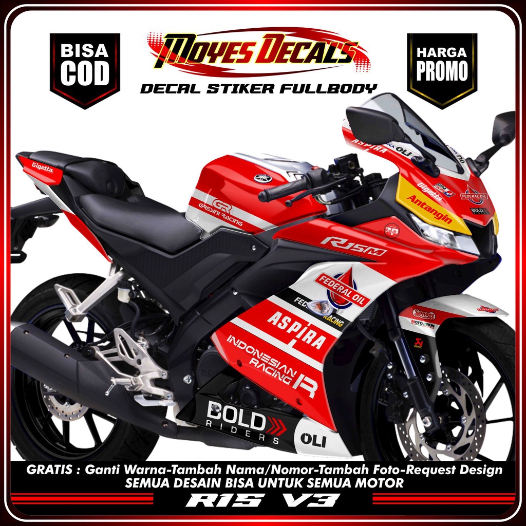 Jual Sticker Decal R15 V3 Full Body Federal Moto2 Decal Sticker Yamaha ...