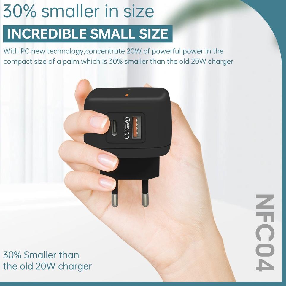 Jual C1Q9 NewFun NFC01 Kepala Charger Quick Charger QC3.0 USB 20W PD F Charge Travel Charger PMH ...