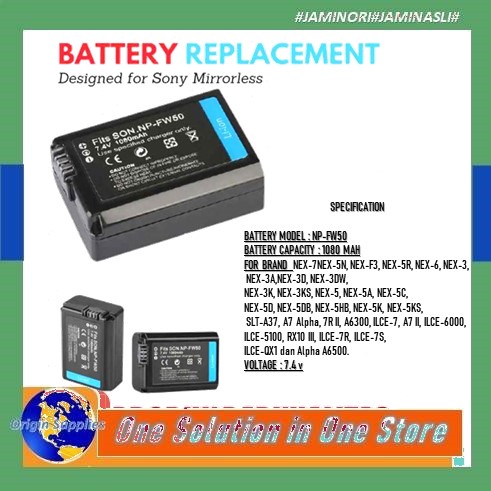 Jual Baterai SONY A6500 A6400 A6300 A6000 A5100 A5000 A3000 NEX 7 NEX 6 ...