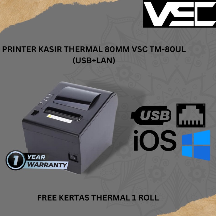 Jual PRINTER KASIR THERMAL 80MM VSC TM-80UL (USB+LAN) | Shopee Indonesia