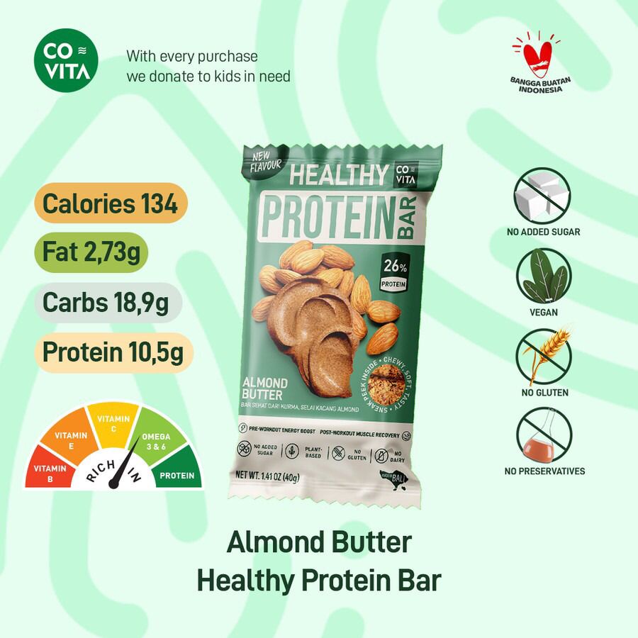 Jual Covita Healthy Protein Bar Almond Butter - Cemilan Sehat 40g ...