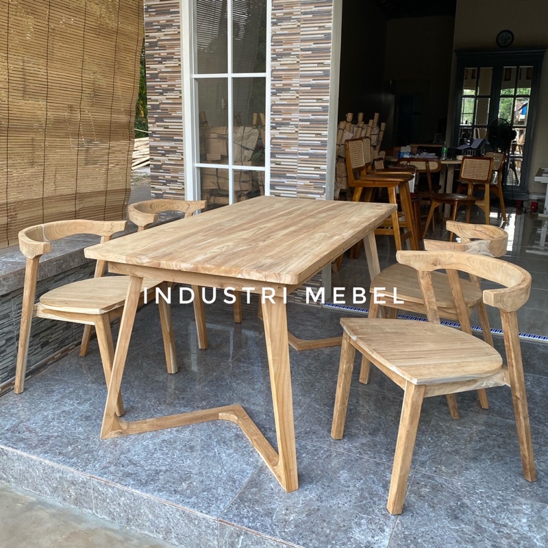 Jual Satu Set Kursi Makan Jati Minimalis Modern - Kursi Makan Cafe Resto - Meja Makan Kaki V ...