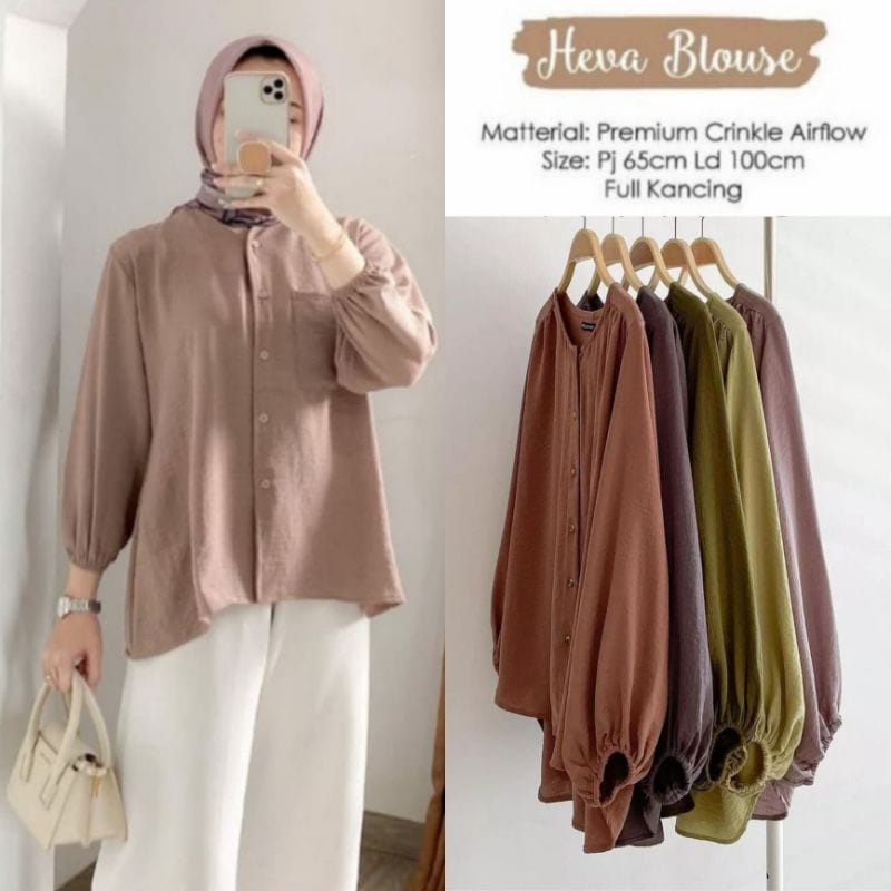 Jual Heva Crinkle Blouse Baju Kemeja Blus Atasan Wanita Cewek Perempuan ...