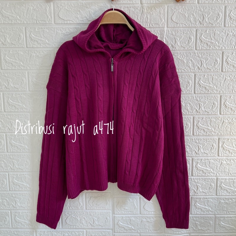 Jual JAKET SWEATER RAJUT HOODIE MOTIF CABLE RESLETING BAHAN RAJUT ...