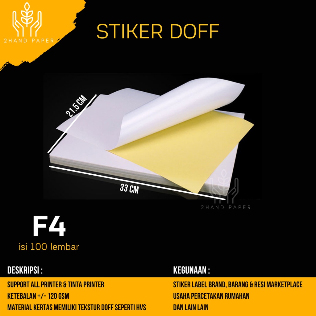 Jual Sticker Doff F4 isi 100 lembar / Kertas Stiker F4 Doff / Kertas Sticker F4 Doff | Shopee ...