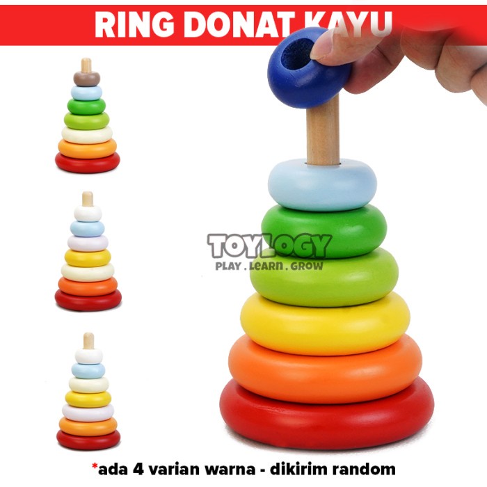 Jual Mainan Kayu Edukasi Montessori Ring Donat Balok Susun Stacking ...