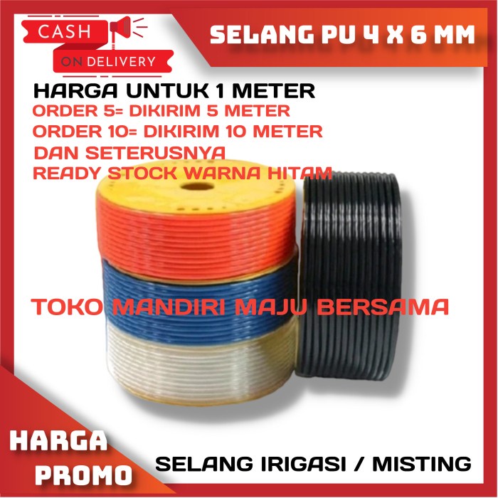Jual SELANG PU 4 X 6 MM POLYURETHANE U/ SLIP LOCK 6MM PNEUMATIC MIST ...