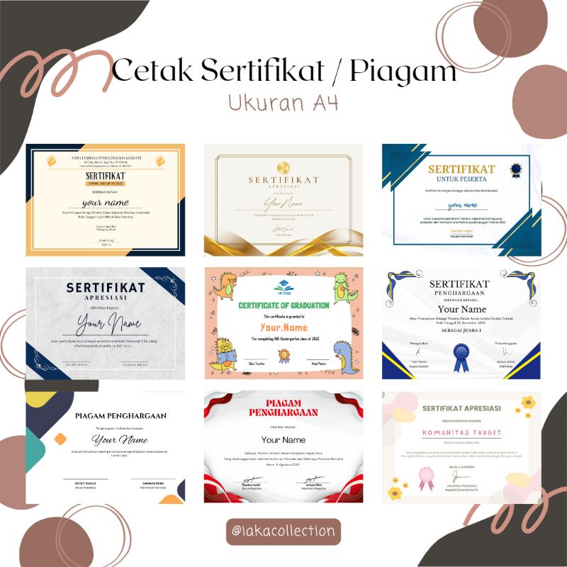 Jual Cetak Sertifikat / Piagam (ukuran A4) | Shopee Indonesia