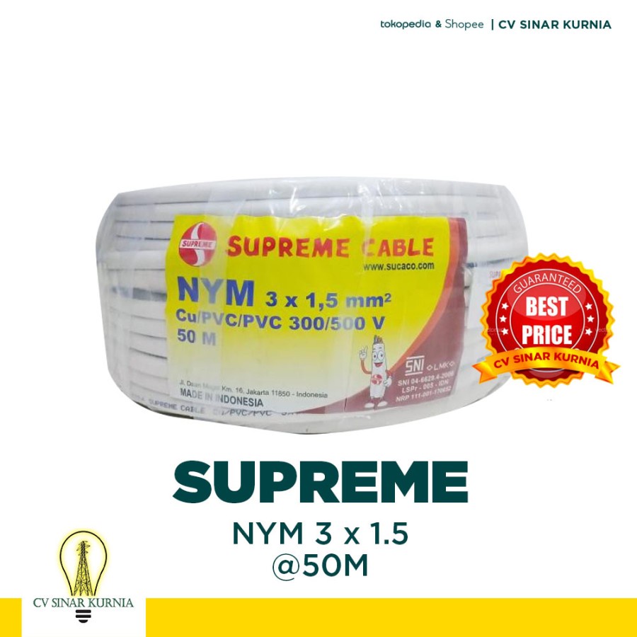 Jual Kabel Listrik NYM 3x1,5 3x1.5 mm 50M SUPREME | SUPREME Kabel NYM | SNI | Shopee Indonesia