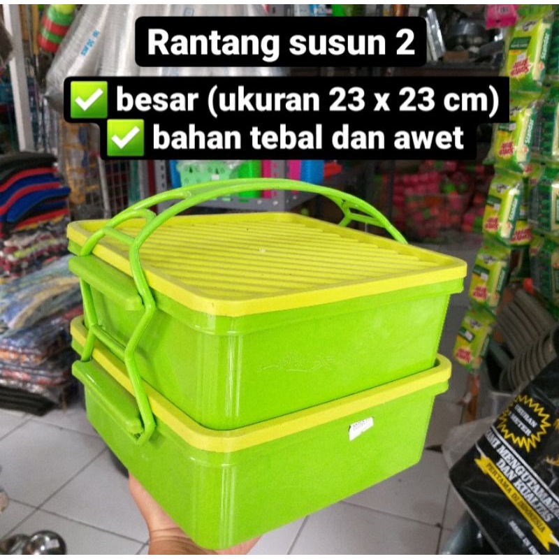 Jual rantang plastik tebal susun 2 bentuk kotak / rantang makan / kotak ...