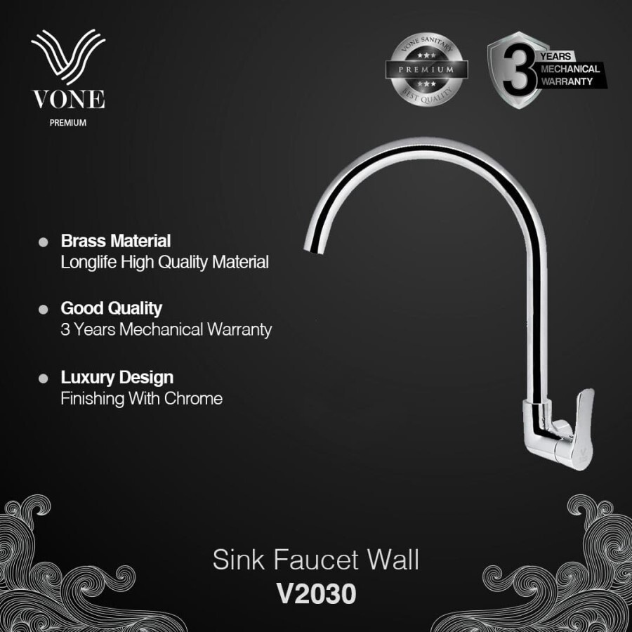 Jual VONE PREMIUM V2030 Keran Kran Angsa Tembok Cuci Piring Brass Chrome | Shopee Indonesia