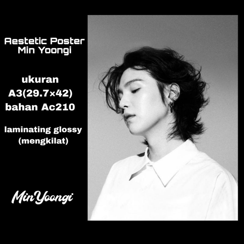Jual Aesthetic Poster dinding Min Yoongi Terbaru hitam putih ukuran A3 bisa di kasih nama kalian ...