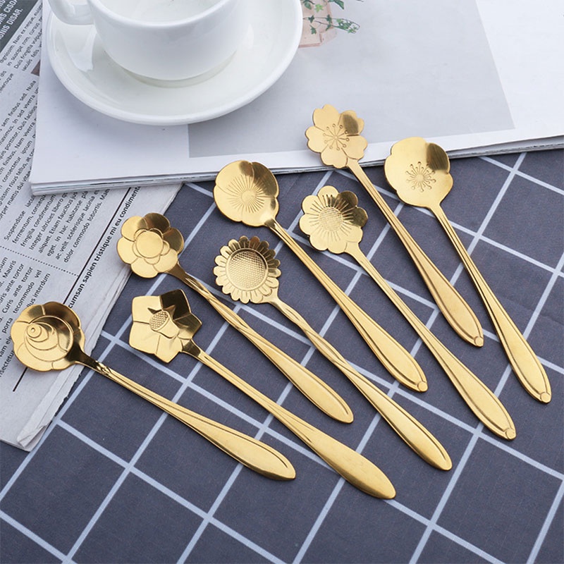 Jual Kreatif Stainless Steel Bunga Sendok Kopi Sendok Mawar Cherry ...