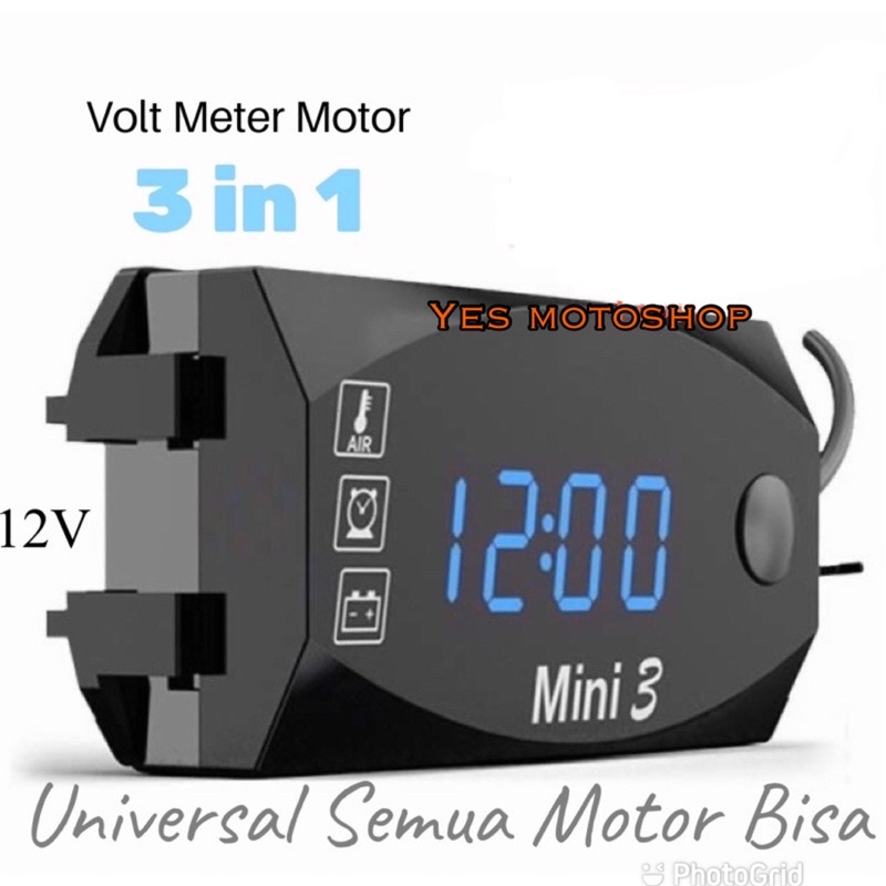 Jual Voltmeter Volt Meter ACCU Aki 3 in 1 Mini 3 12V Universal Semua motr | Shopee Indonesia