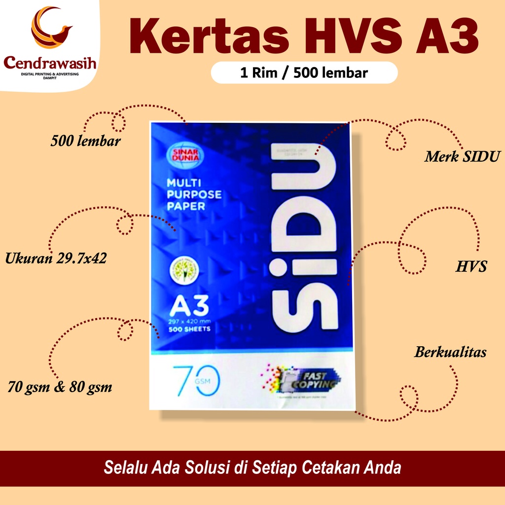 Jual KERTAS HVS A3 / FOTOCOPY / PRINT SIDU 1 RIM UKURAN 29.7 X 42 ...