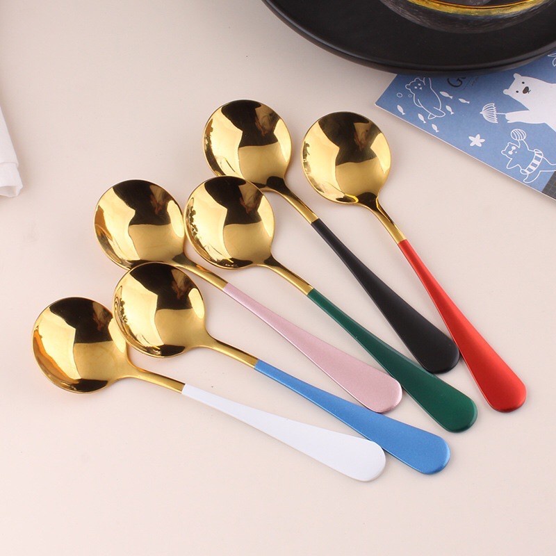 Jual SENDOK GARPU BULAT STAINLESS COLORFUL/KOREAN SPOON AESTHETIC ...