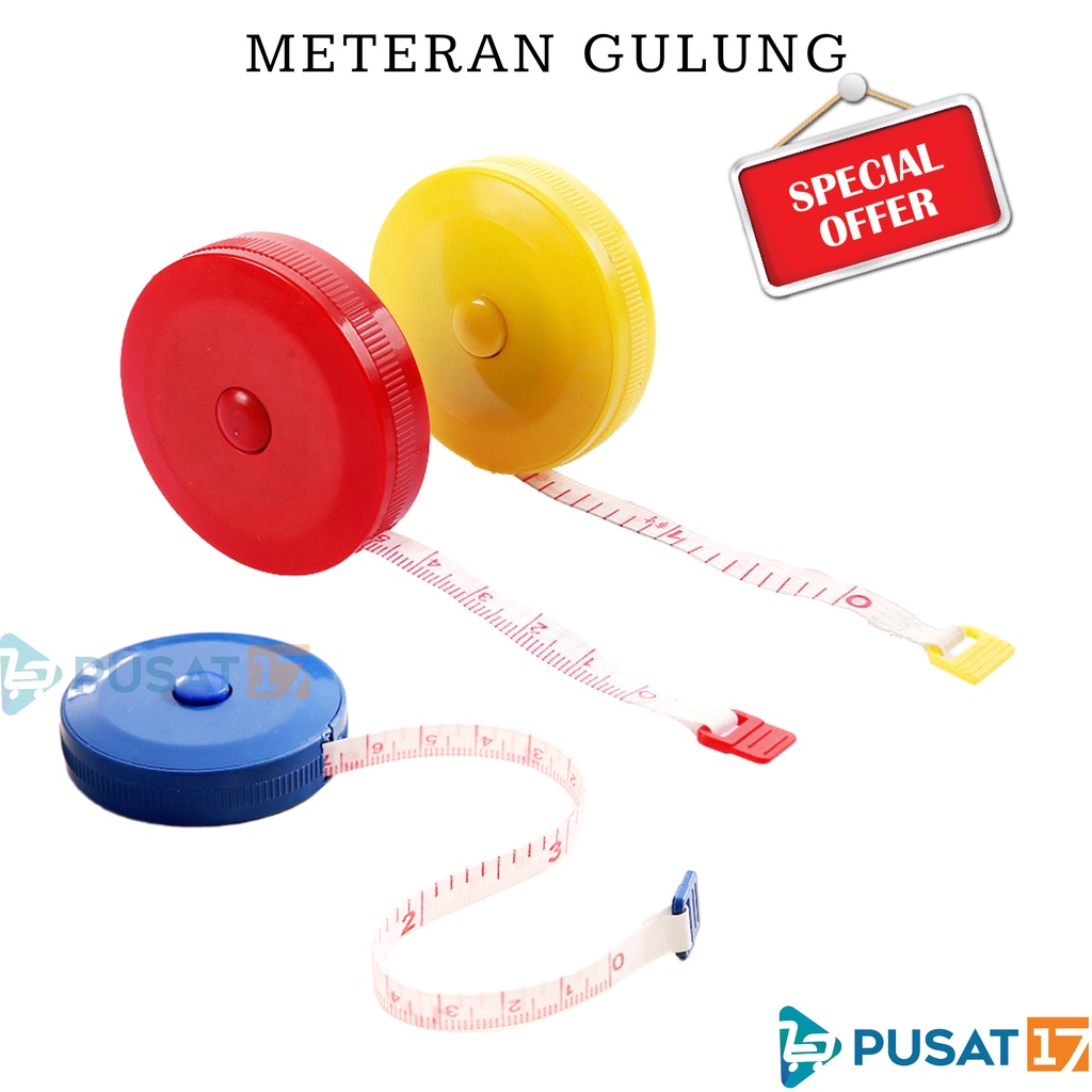Jual PUSAT17 METERAN GULUNG MINI PUTAR ROLL 150CM METER / METERAN KAIN ...