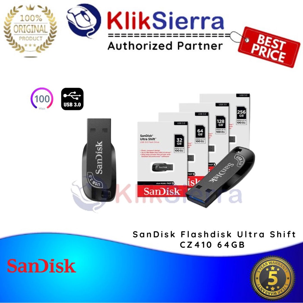 Jual SanDisk Flashdisk Ultra Shift CZ410 64GB USB 3.0 100MB/s Original ...